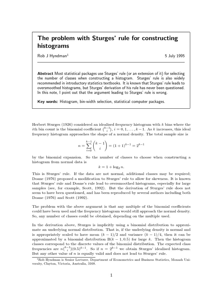 The Problem With Sturges' Rule For Constructing Histograms: Rob J ...