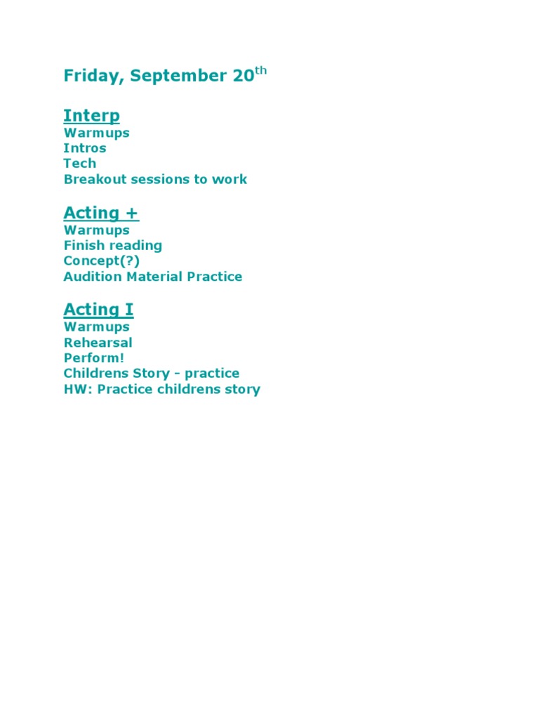 Intro to Acting Techniques Workshop | PDF | Language Arts & Discipline ...
