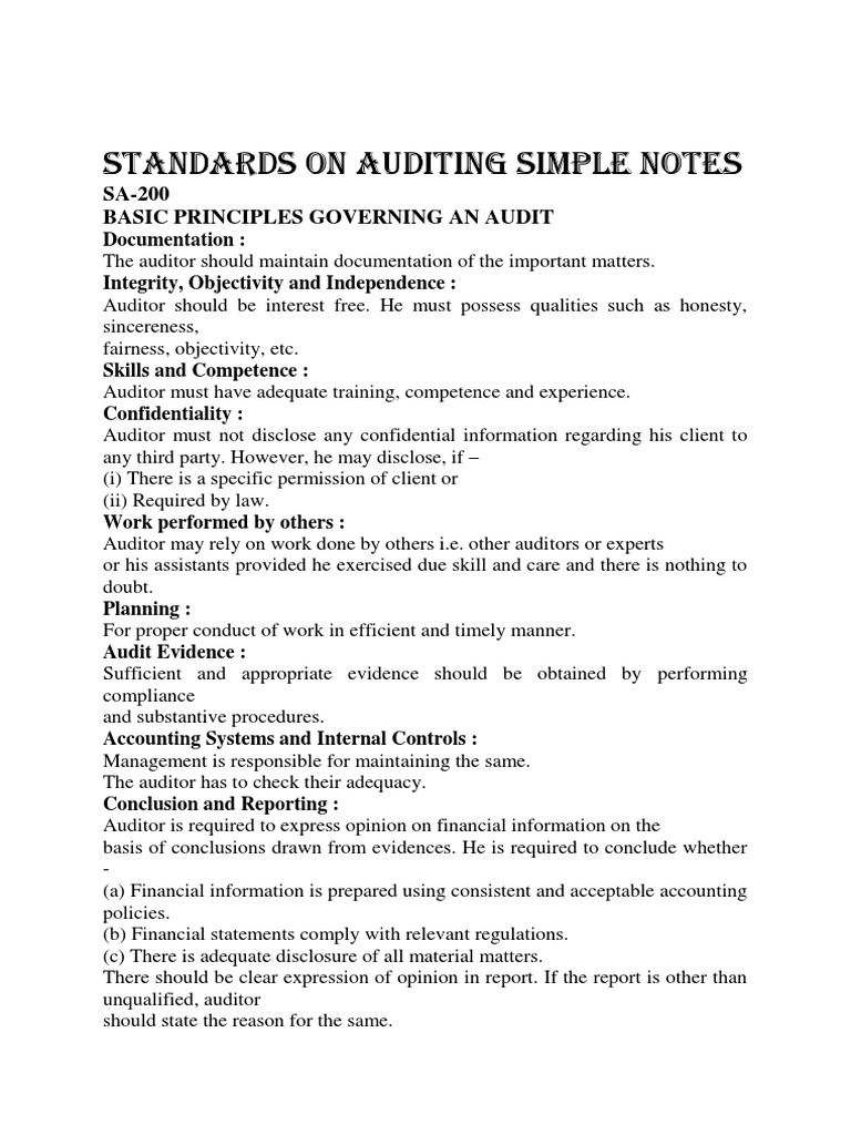 Standards On Auditing | PDF | Going Concern | Audit
