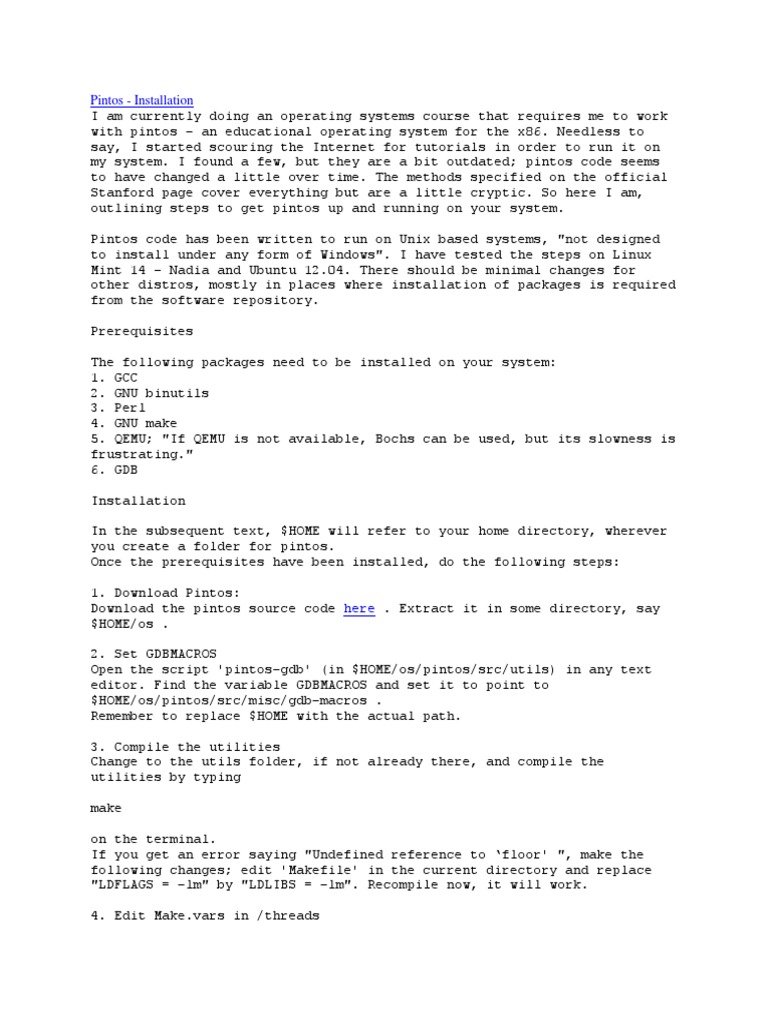 PintOS Installation | PDF | Directory (Computing) | Operating System
