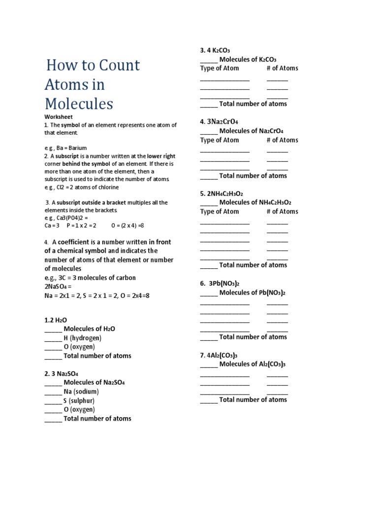 How To Count Atoms in Molecules | PDF