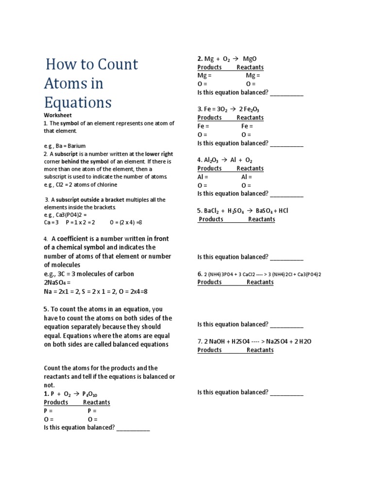 How To Count Atoms in Equations | PDF