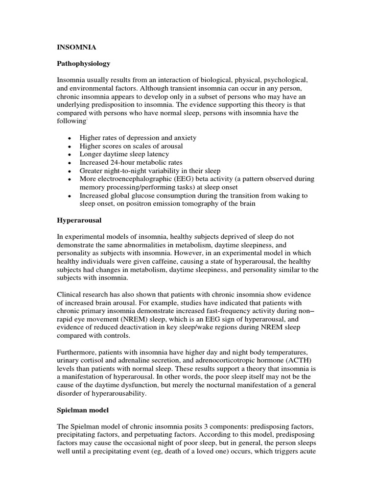 Insomnia Pathophysiology | PDF