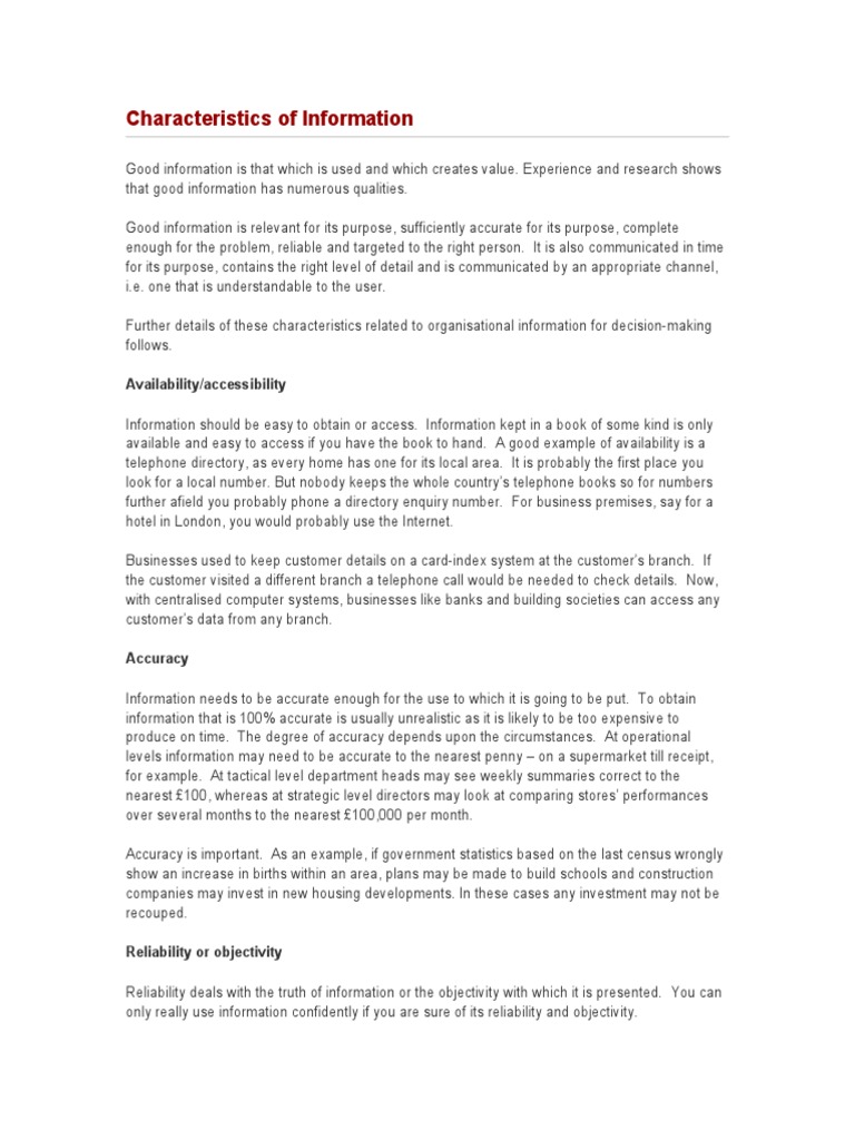 Characteristics of Information and Qualities of Good Data | PDF ...