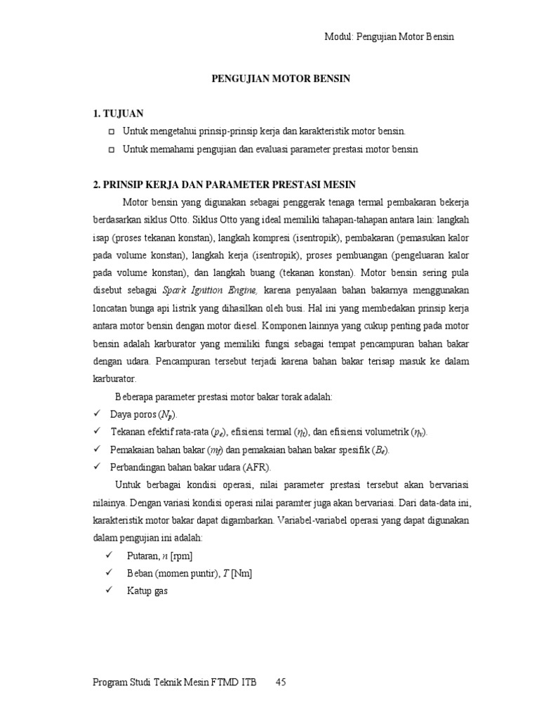 Modul Pengujian Motor Bakar | PDF | Teknologi & Rekayasa