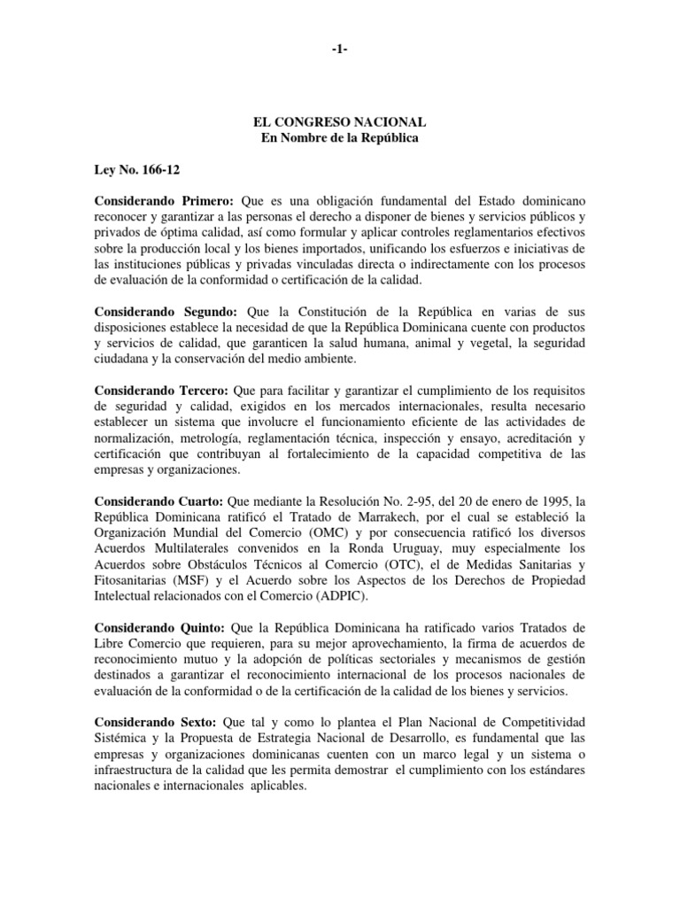 Ley No 166-12 PDF | PDF | Metrología | Calibración
