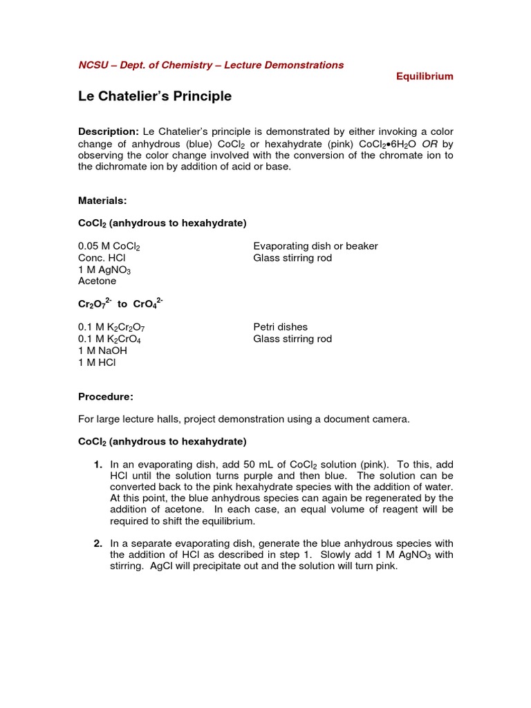 Le Chatelier Principle | PDF | Molecules | Chemical Substances