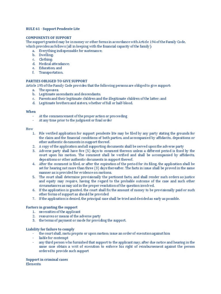 RULE 61 - Support Pendente Lite | Deposition (Law) | Lawsuit
