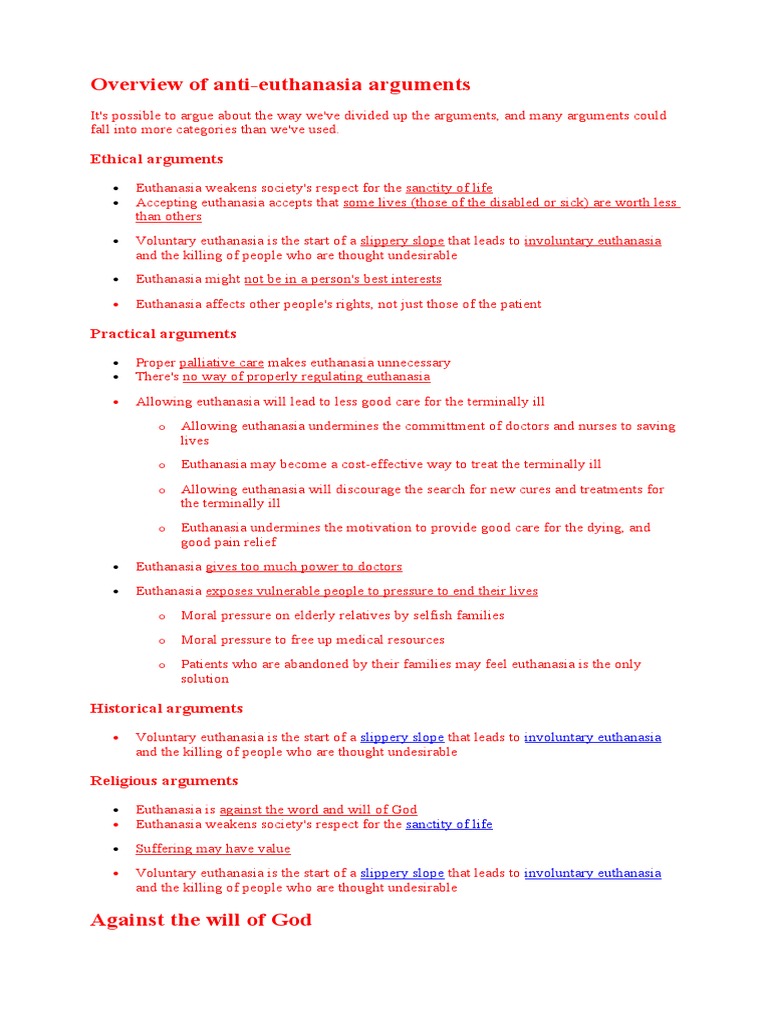 Overview of Anti-Euthanasia Arguments | PDF | Applied Ethics | Religion ...