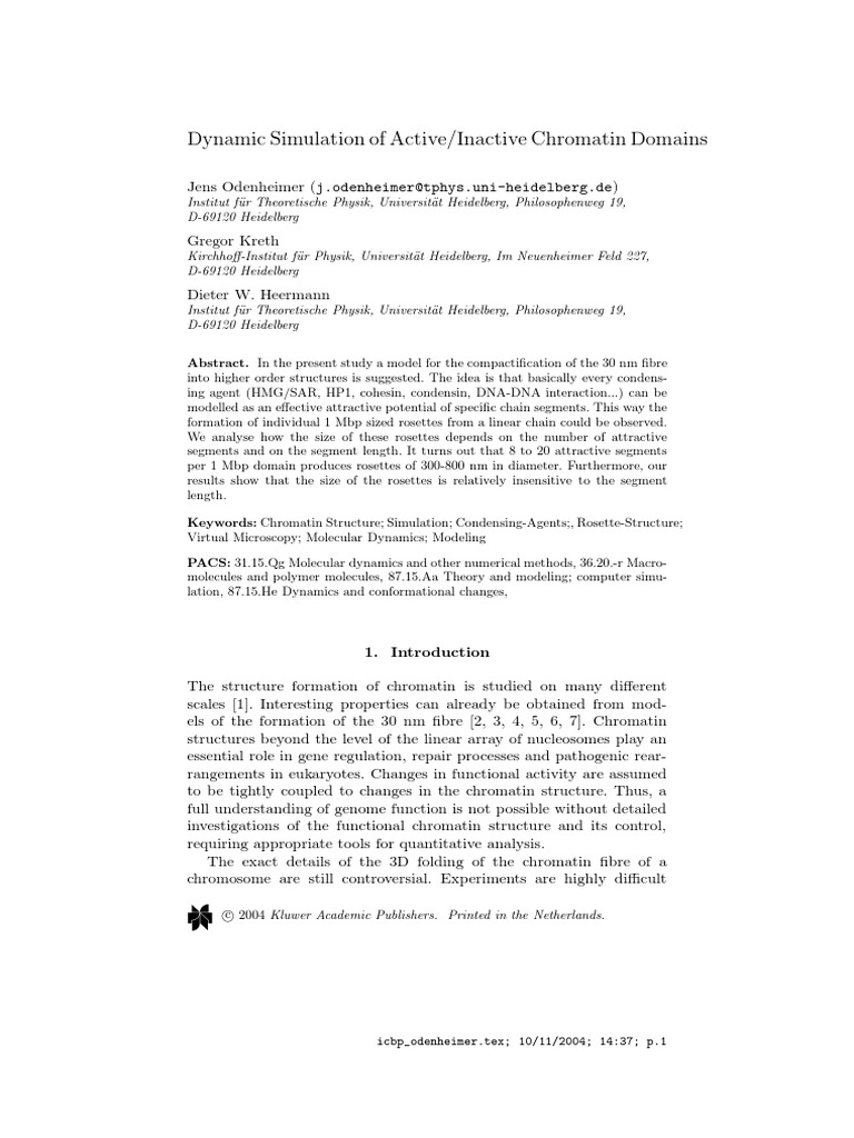 Dynamic Simulation of Active and Inactive Chromatin Doamins | PDF ...