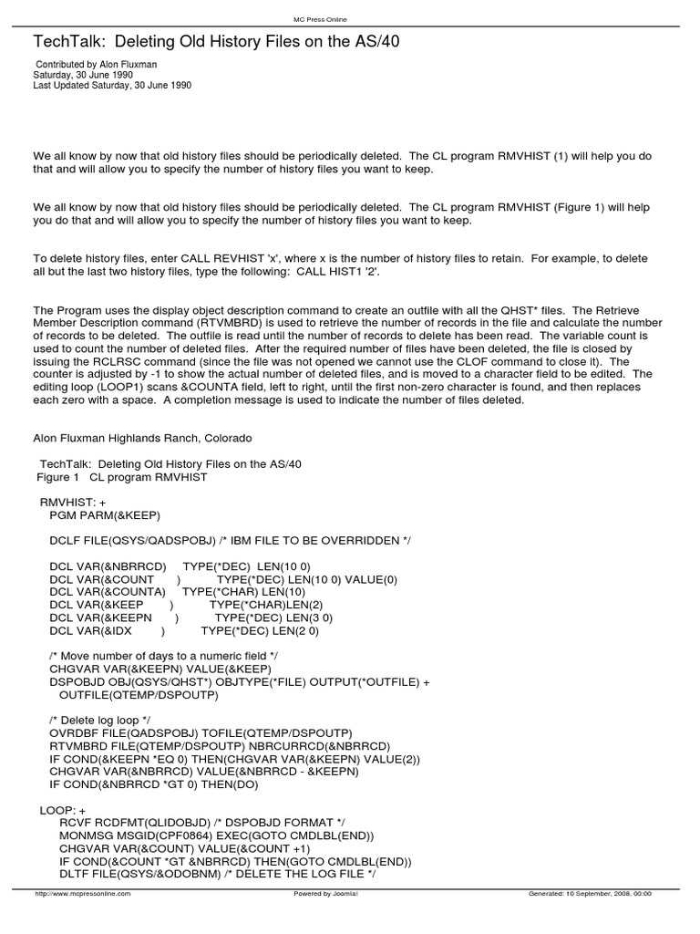 Deleting Old History Files On The As 400 | PDF | Computer File ...