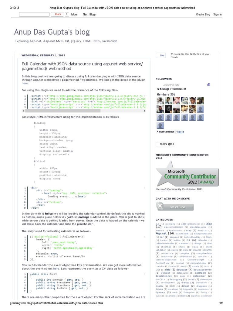 Anup Das Gupta's Blog - Full Calendar With JSON Data Source Using ASP | PDF | Json | Ajax ...
