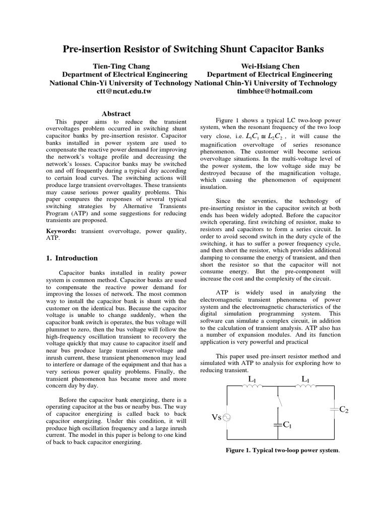 Pre-Insertion Resistor of Switching Shunt Capacitor Banks: C L C L ...