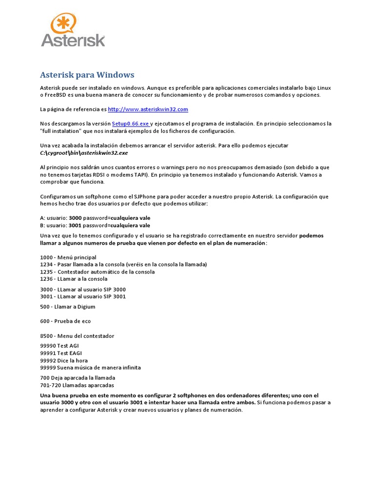 Asterisk para Windows | PDF | Correo electrónico | protocolo de ...