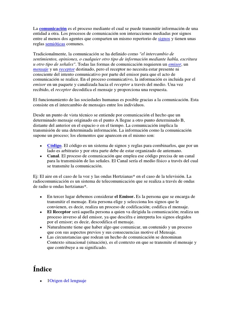 La Comunicación Es El Proceso Mediante El Cual Se Puede Transmitir ...