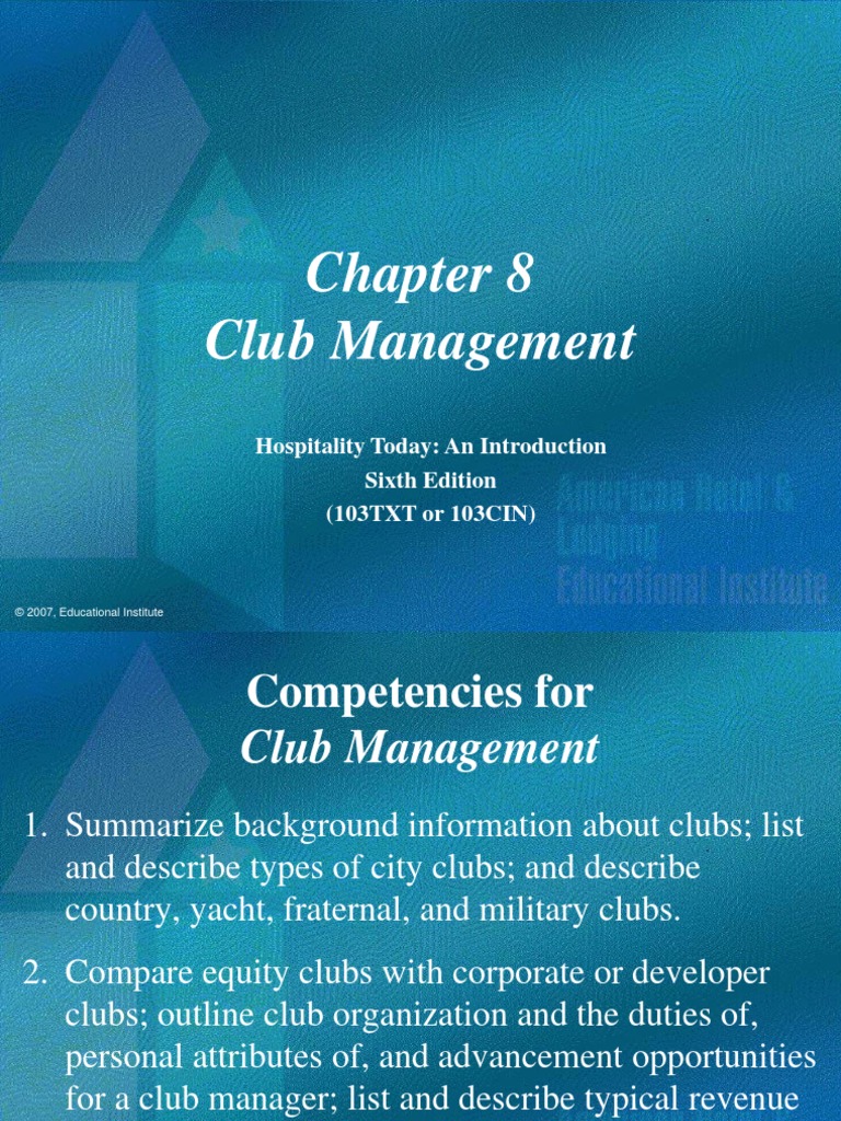 Club Management: Hospitality Today: An Introduction Sixth Edition ...