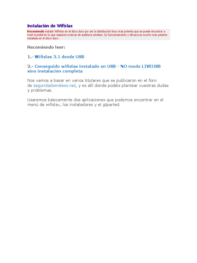 Instalación de Wifislax | PDF | Memoria USB | Equipo de oficina