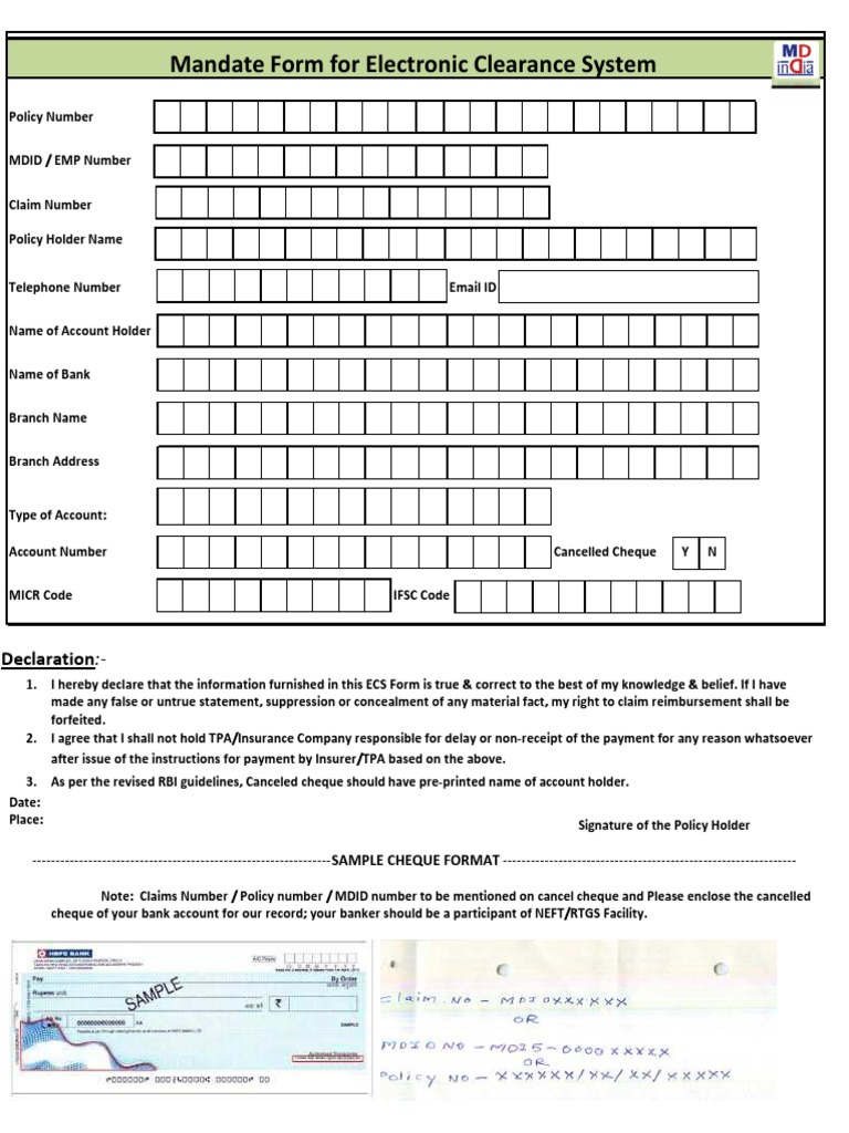 Mandate Form For Electronic Clearance System: Declaration | PDF