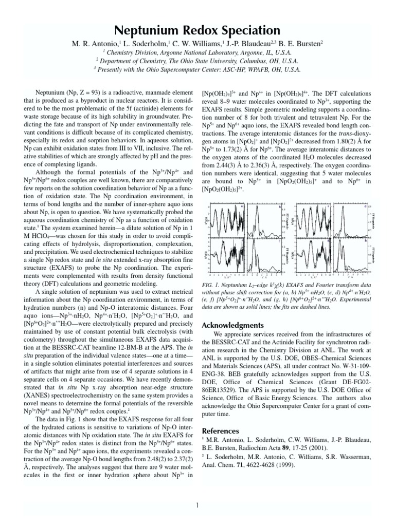 Neptunium Redox Speciation | PDF | Coordination Complex | Valence ...