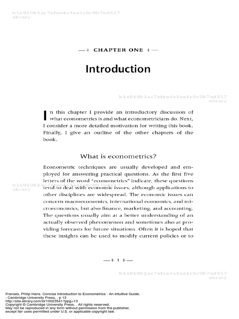 Concise Introduction To Econometrics An Intuitive Guide 1 Introduction