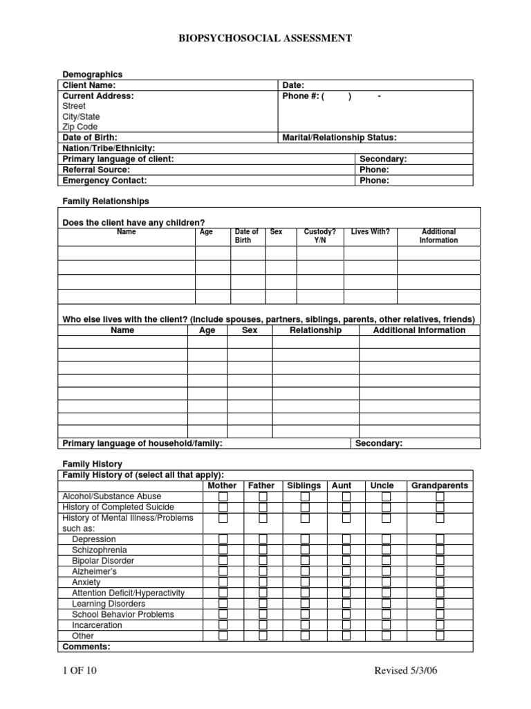 Adult Standard Biopsychosocial Template | Substance Abuse | Behavioural ...