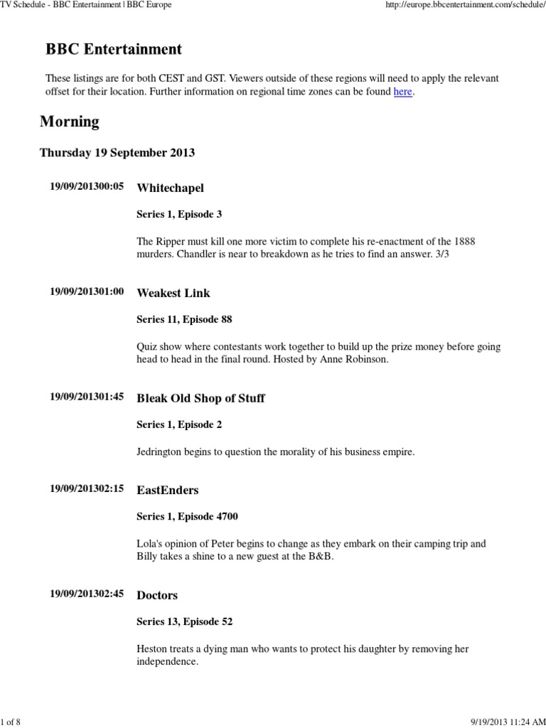 TV Schedule - BBC Entertainment - BBC Europe | PDF | Leisure