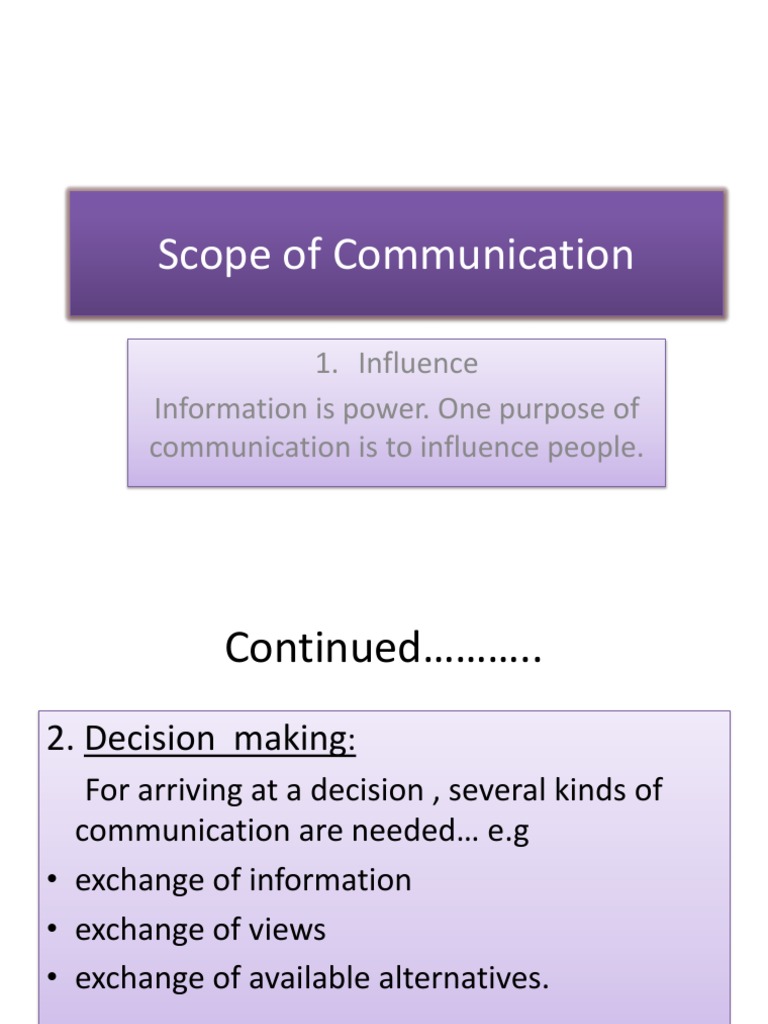 Scope of Communication: 1. Influence Information Is Power. One Purpose ...