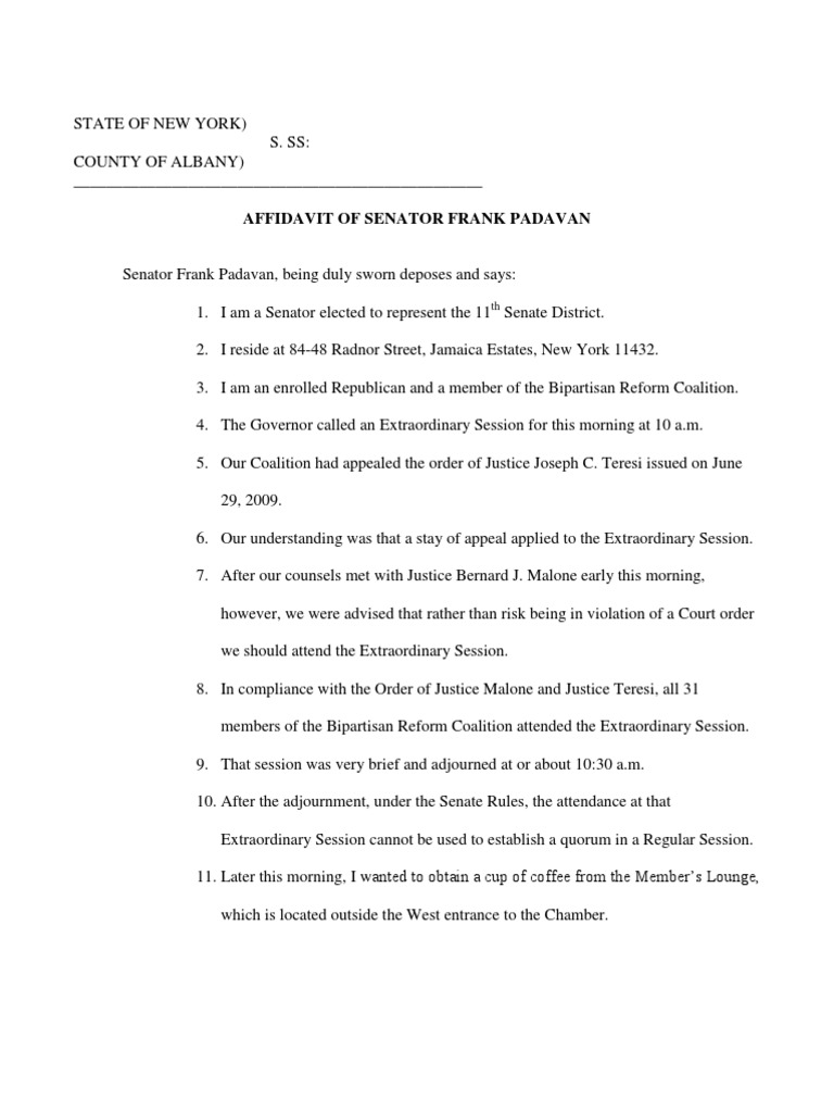 Affidavit of Senator Frank Padavan | PDF | United States Senate ...
