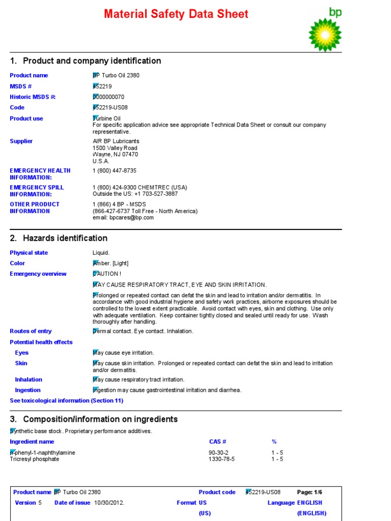 BP Turbo Oil 2380 MSDS | PDF | Waste Management | Waste