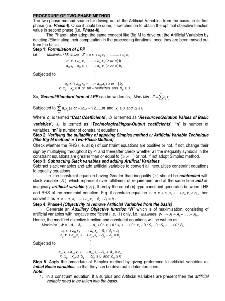 Two-Phase Simplex Method Procedure | PDF | Mathematical Optimization ...
