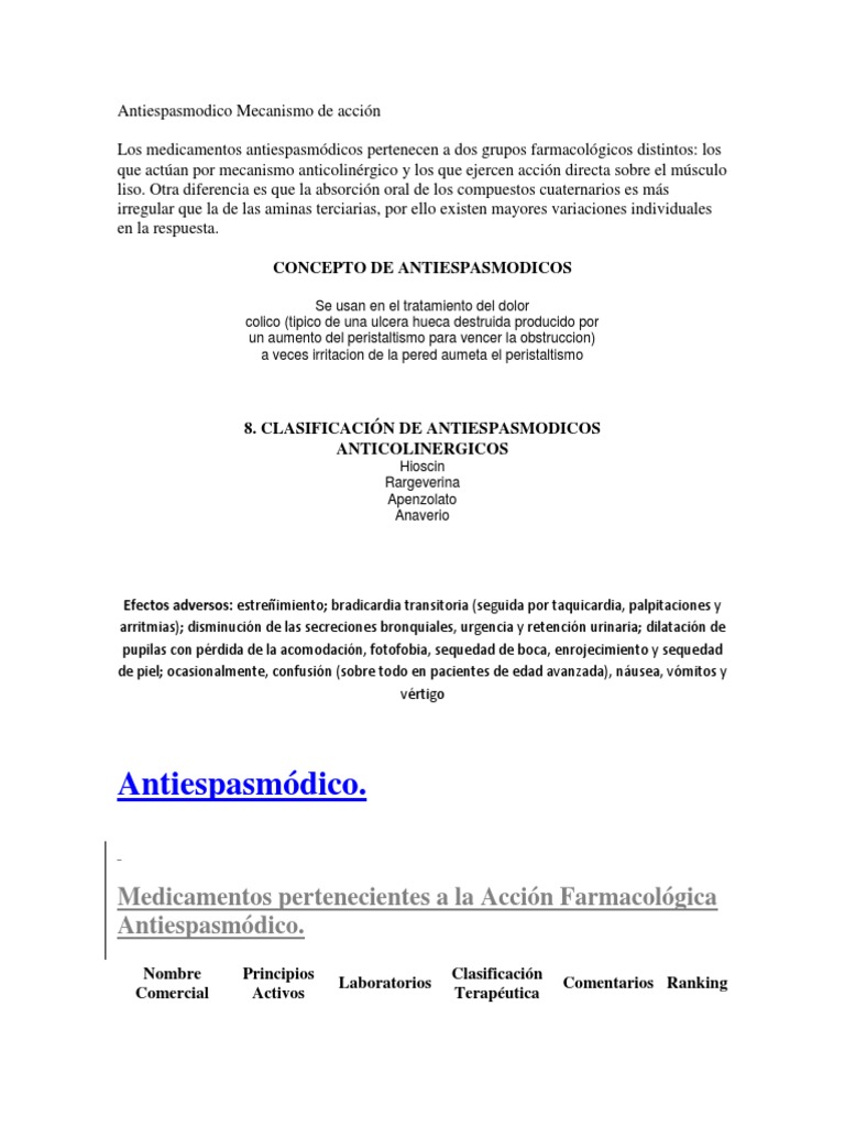 Antiespasmodico Mecanismo de Acción | Descargar gratis PDF | Síndrome ...