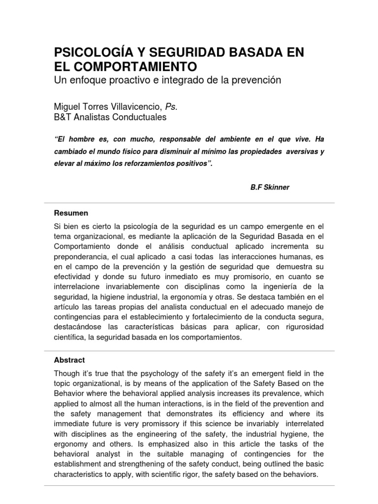 Psicología y Seguridad Basada en El Comportamiento | PDF ...