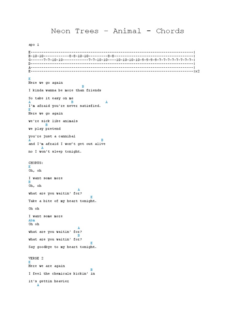 Neon Trees - Animal Chords | PDF