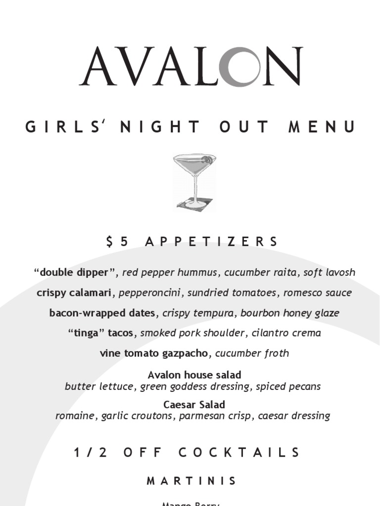 Avalon GNO Menu 19mayr09 FINAL | PDF