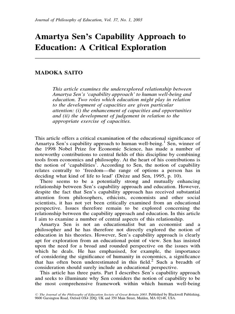 Sen's Capability Approach and Education | PDF | Human Development Index ...