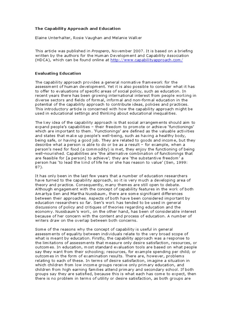 Capability Approach in Education Evaluation | PDF