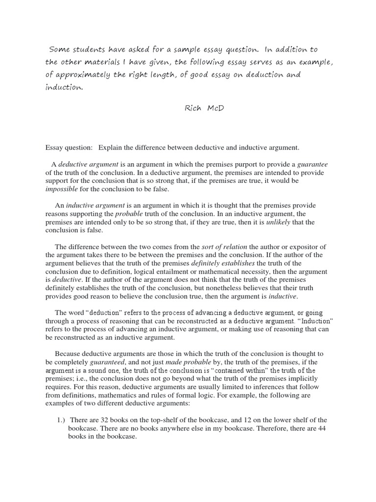 Sample Essay Question - Deduction and Induction4 | Download Free PDF ...