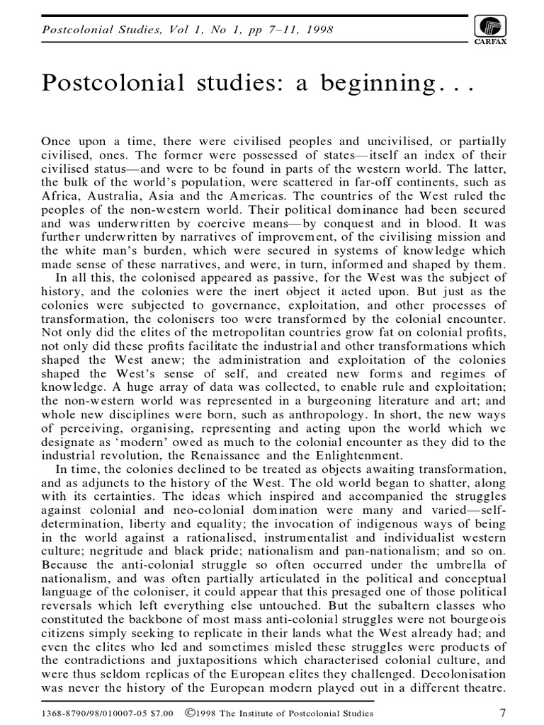 Seth Sanjay, Gandhi Leela, Dutton Michael Postcolonial Studies A Beginning | PDF ...