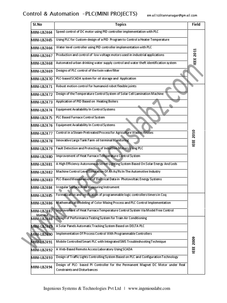 PLC - Automation - Mini Projects List | PDF | Programmable Logic ...