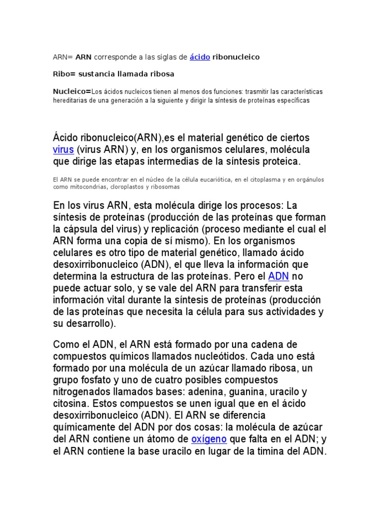 Funciones y tipos de ARN en células | PDF | Rna | Ribosoma