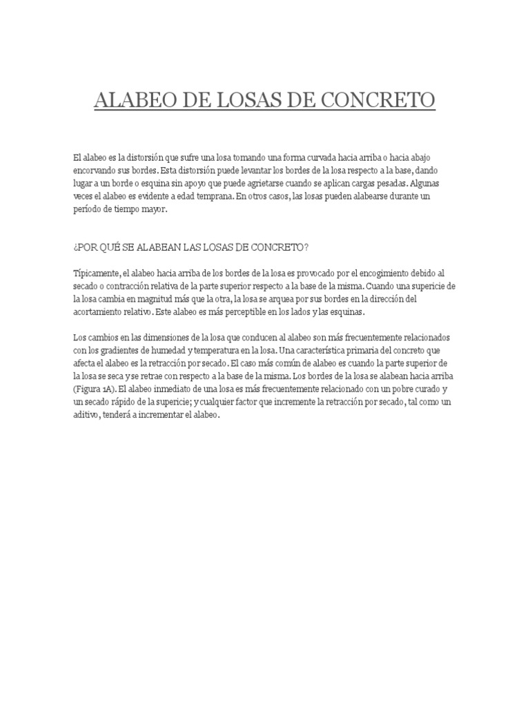 Alabeo en losas de concreto: causas y soluciones | PDF | Hormigón | Cemento