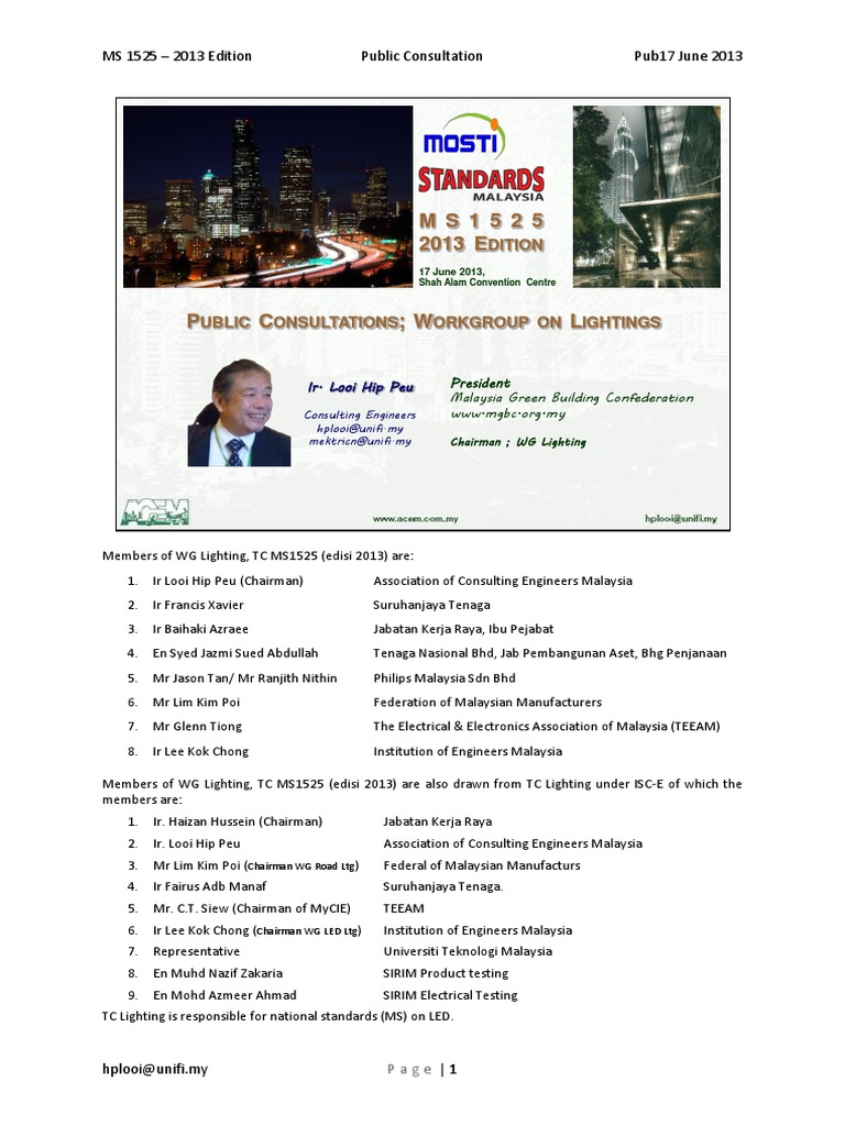 MS 1525: 2013 Lighting Standards Update | PDF | Lighting | Light ...