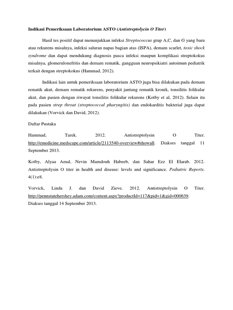 Indikasi Pemeriksaan Laboratorium ASTO Ais | PDF
