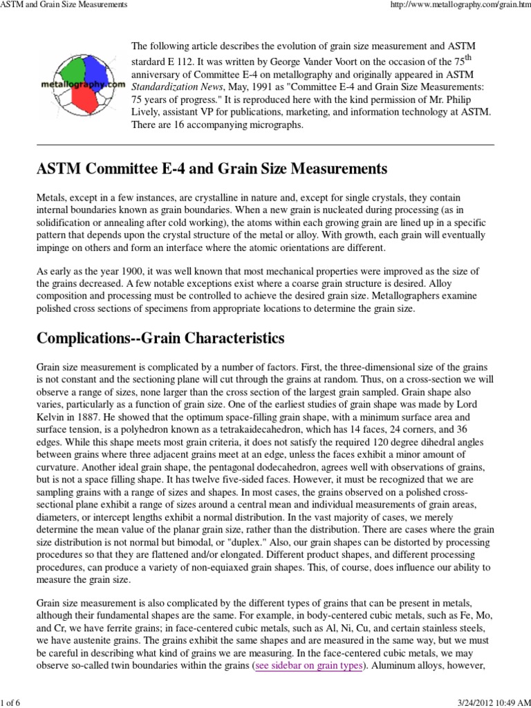 ASTM and Grain Size Measurements | PDF | Heat Treating | Steel
