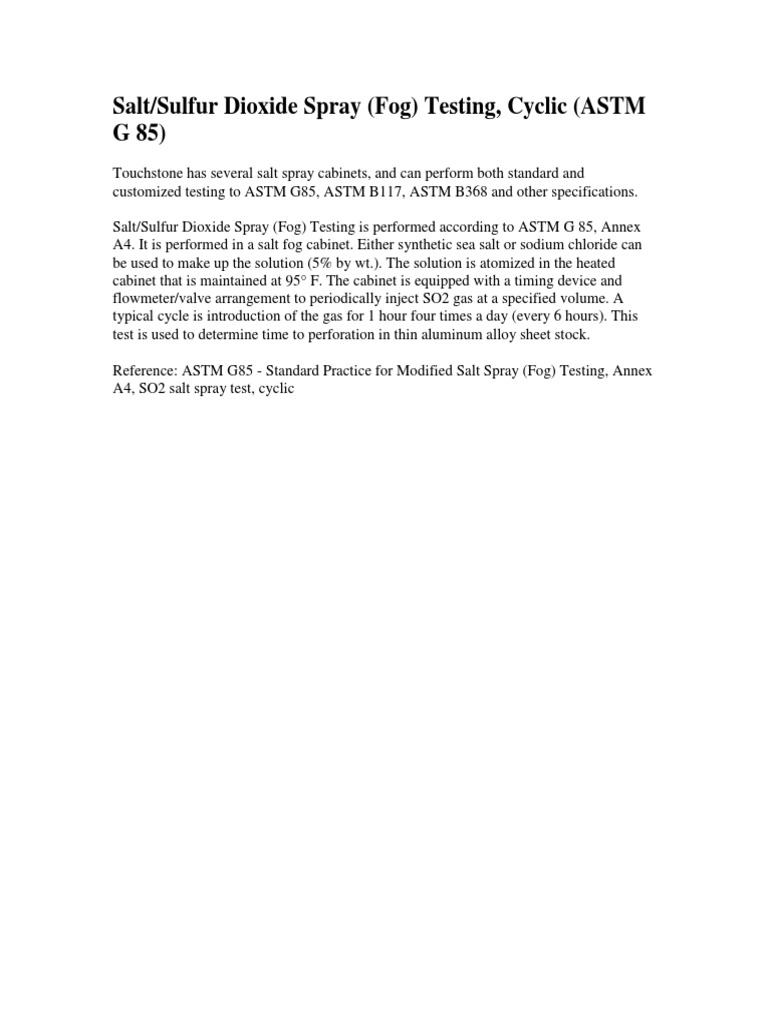 Cyclic Salt/Sulfur Dioxide Spray Testing According to ASTM G85 ...