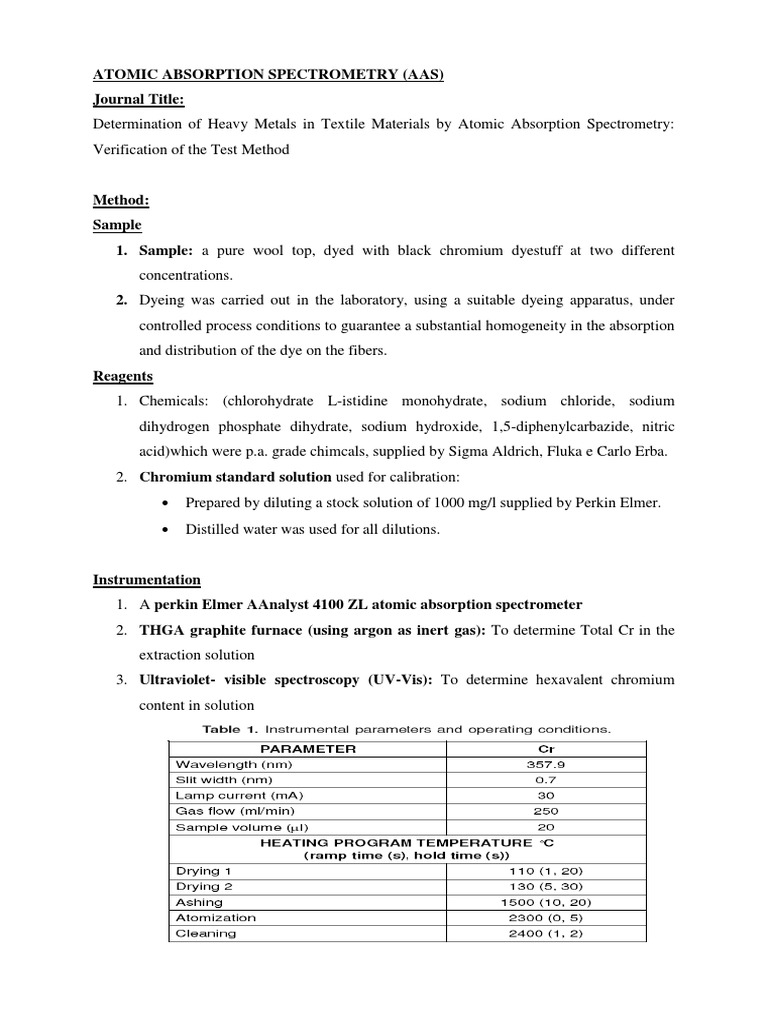 Assignment AAS | PDF | Chromium | Atomic Absorption Spectroscopy