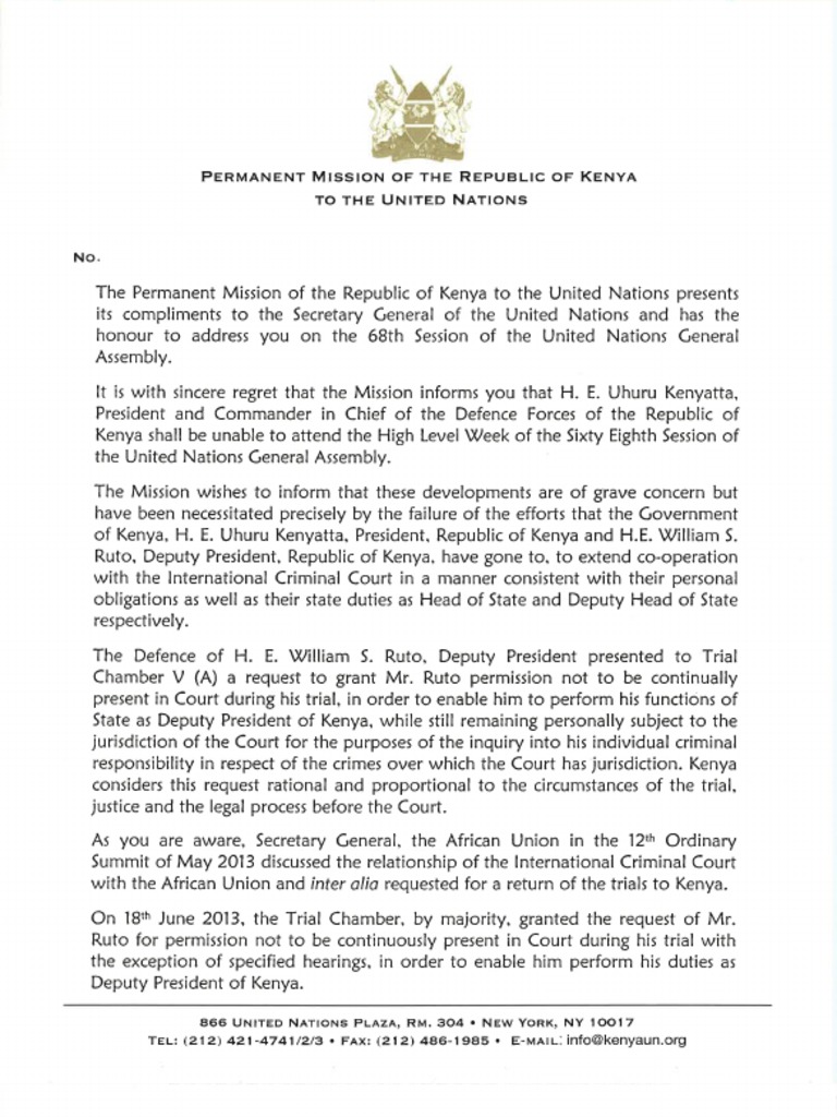 Note Verbale On Kenya's Participation at The Sixty Eighth Session of ...