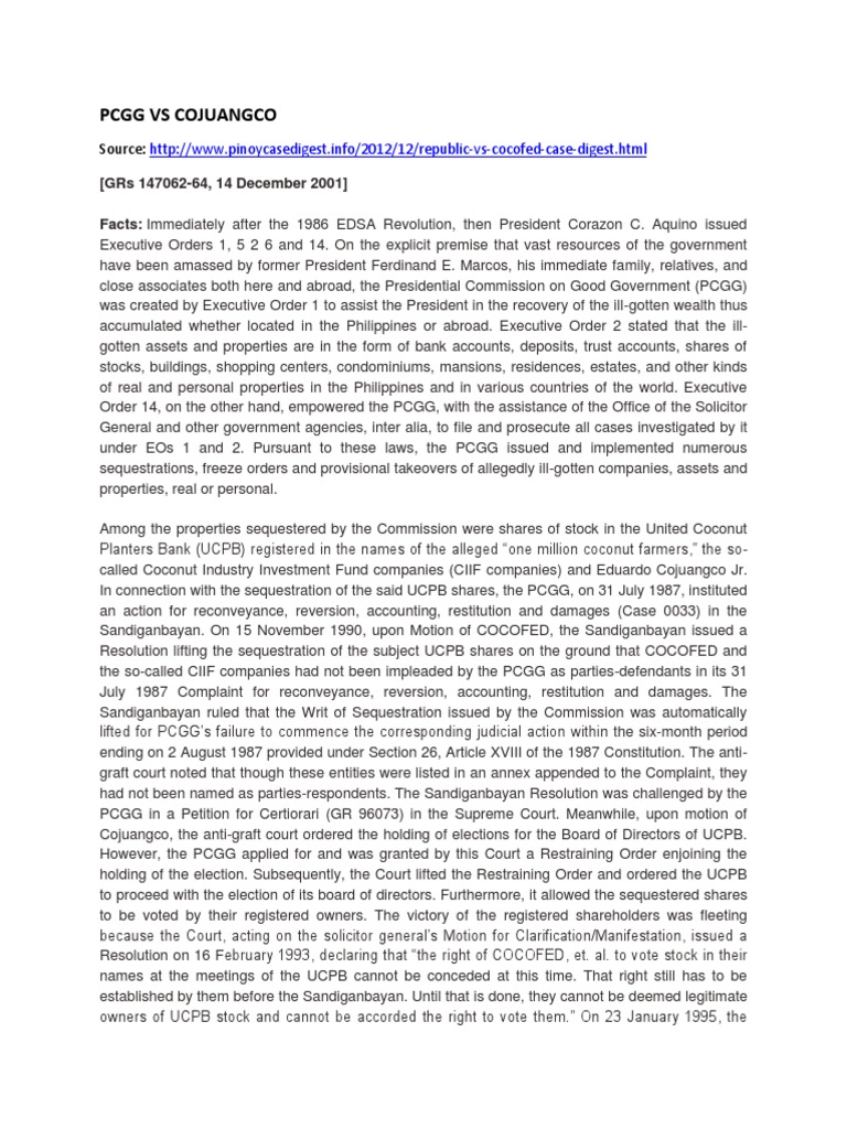 PCGG Vs Cojuangco | PDF | Government | Justice