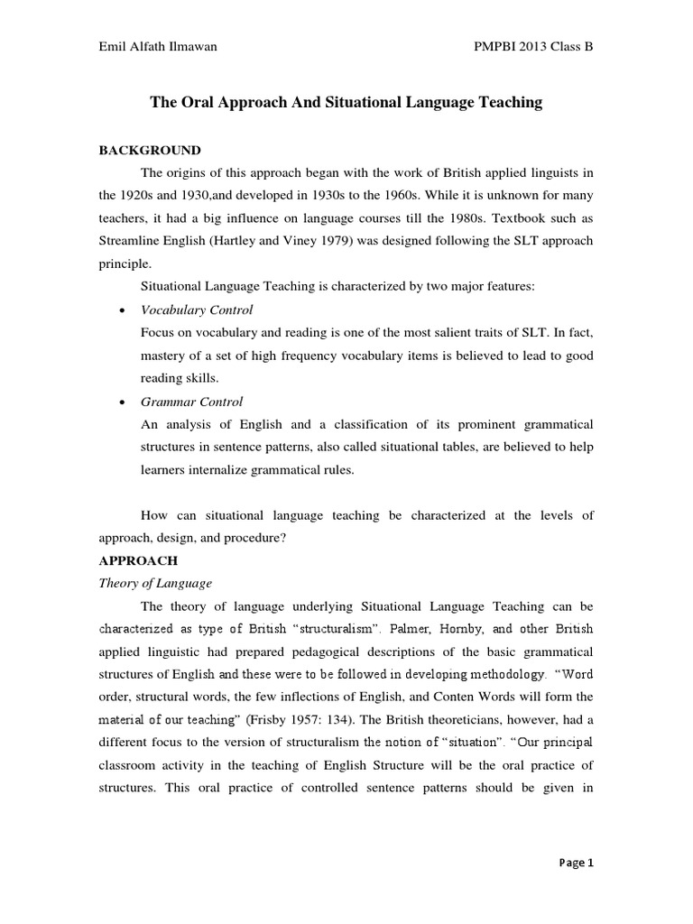The Oral Approach and Situational Language Teaching | PDF | Language ...
