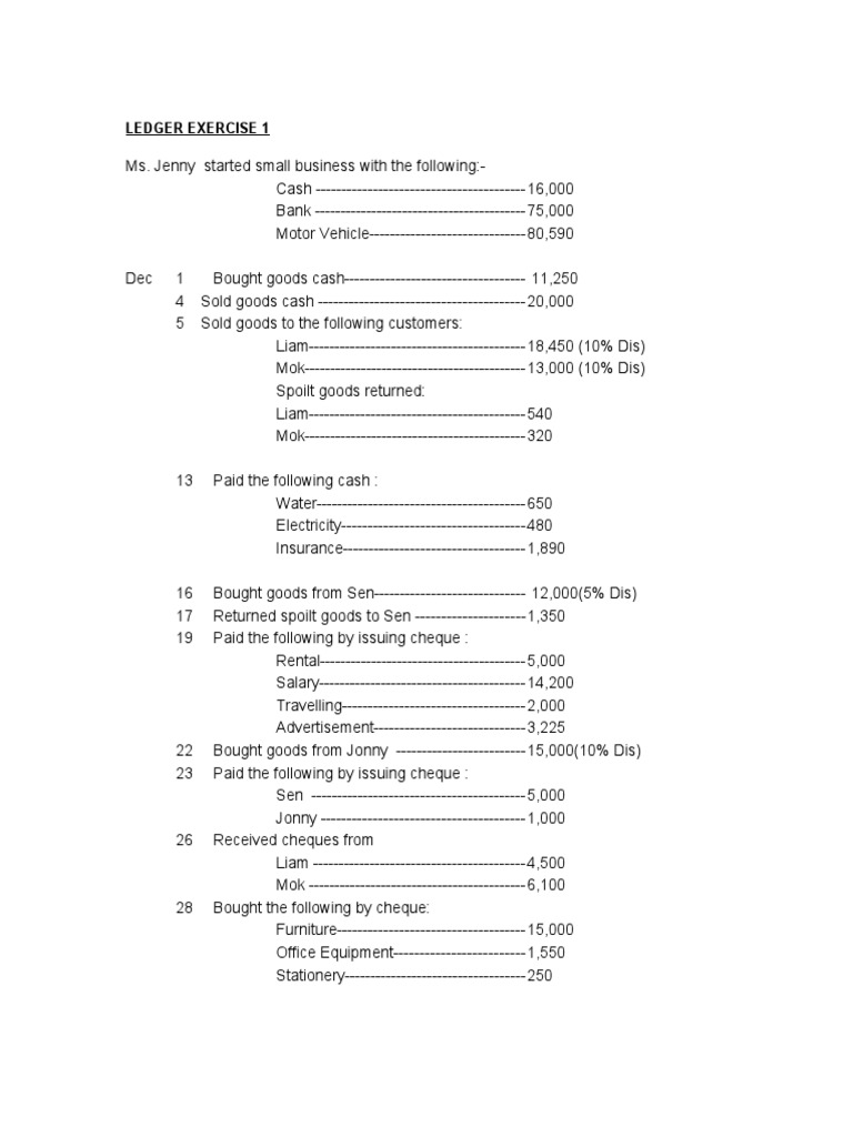 Ledger Exercises | PDF